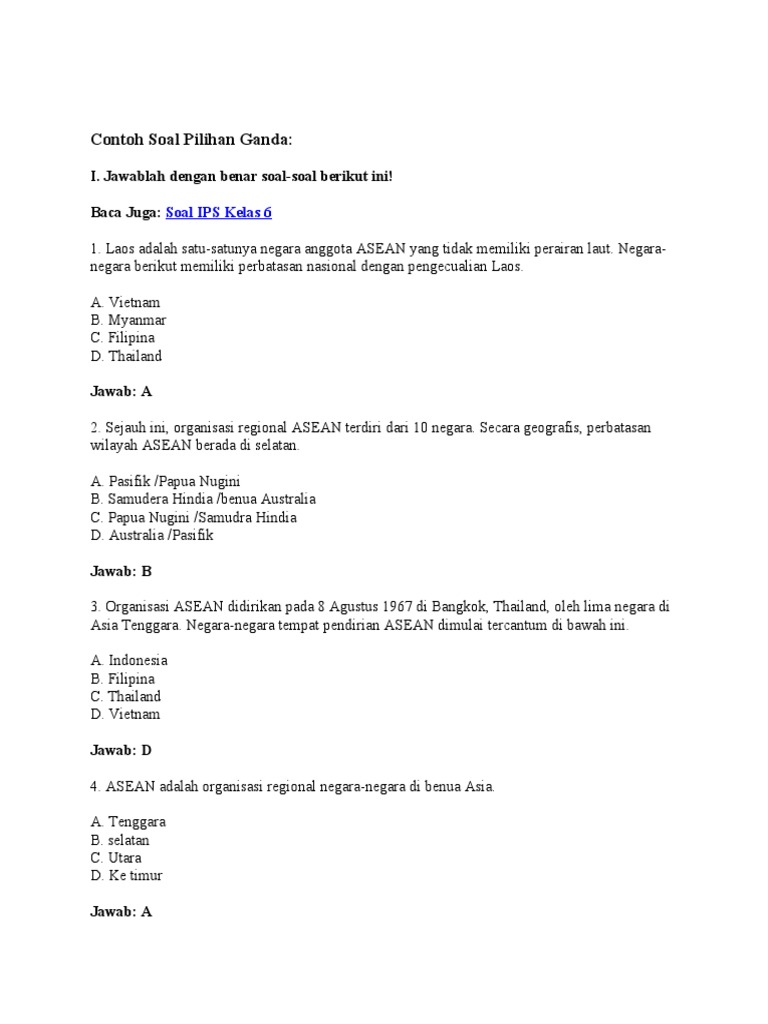 Contoh Soal Pilihan Ganda Ips Smster 1 | PDF