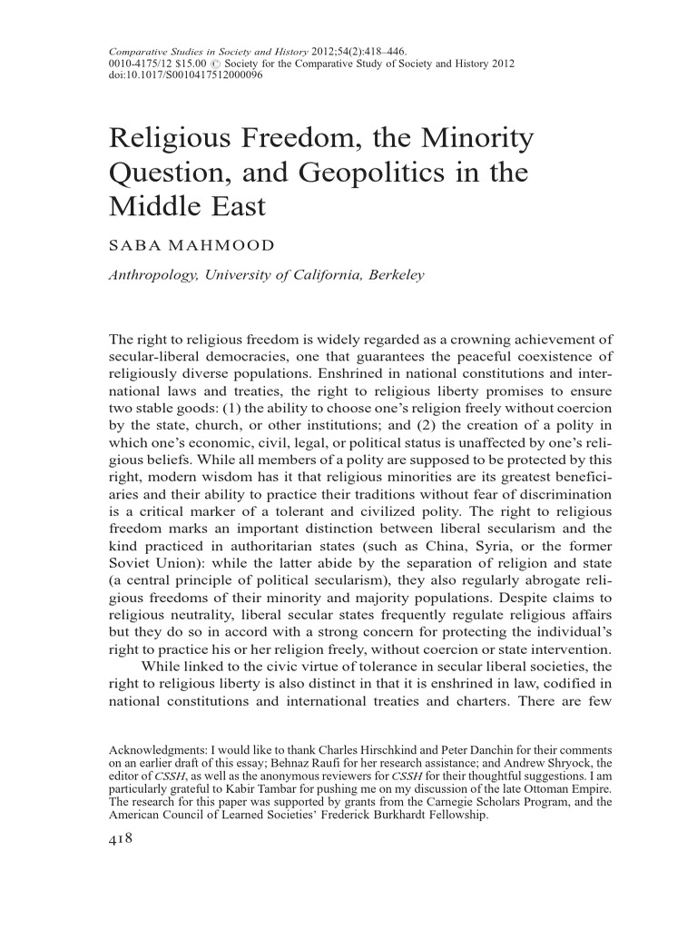 Religious Freedom, The Minority Question, and Geopolitics in The Middle ...