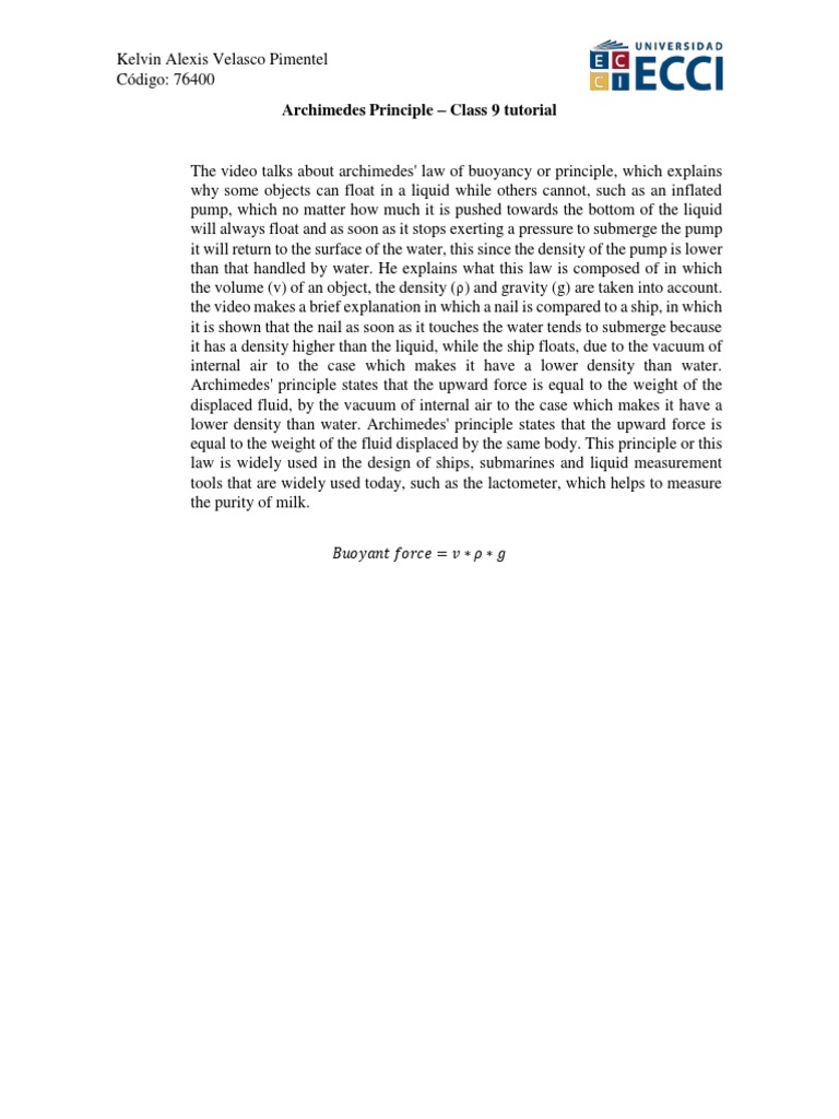 Explaining Archimedes' Principle: How Density Determines Whether ...