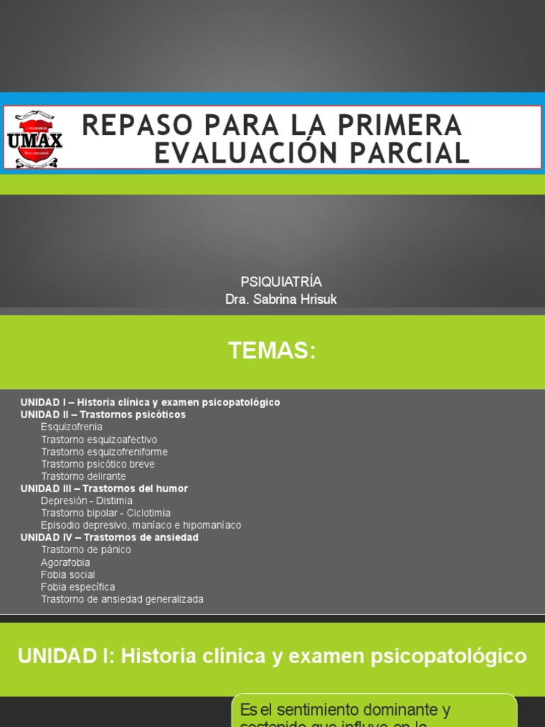 Repaso para La Primera Evaluación Parcial | PDF | Esquizofrenia | Desorden bipolar
