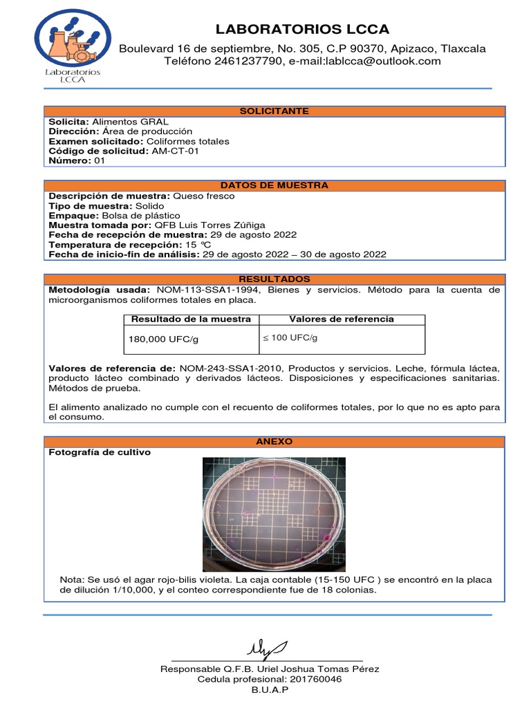 Reporte-P5. Coliformes Totales | PDF | Ciencia y matemáticas