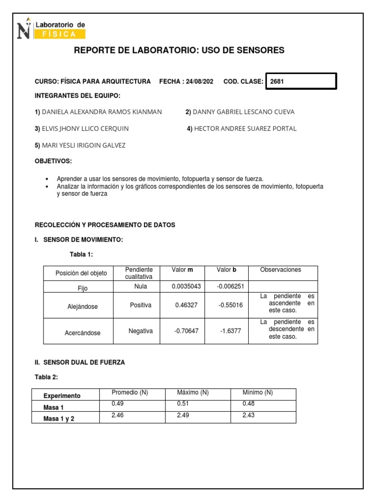 Reporte - Lab - Fisarq - S02 - Uds (Grupo 8) | PDF | Masa | Fuerza