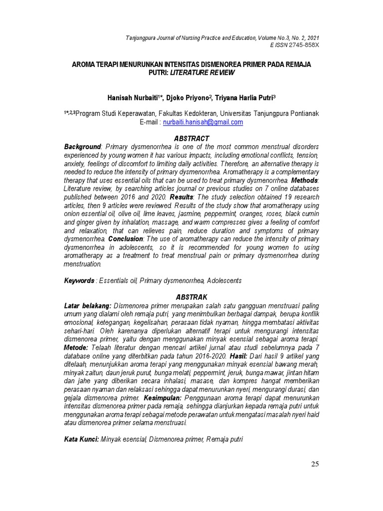 MENGURANGI INTENSITAS DYSMENOREA PRIMER DENGAN AROMA TERAPI | PDF