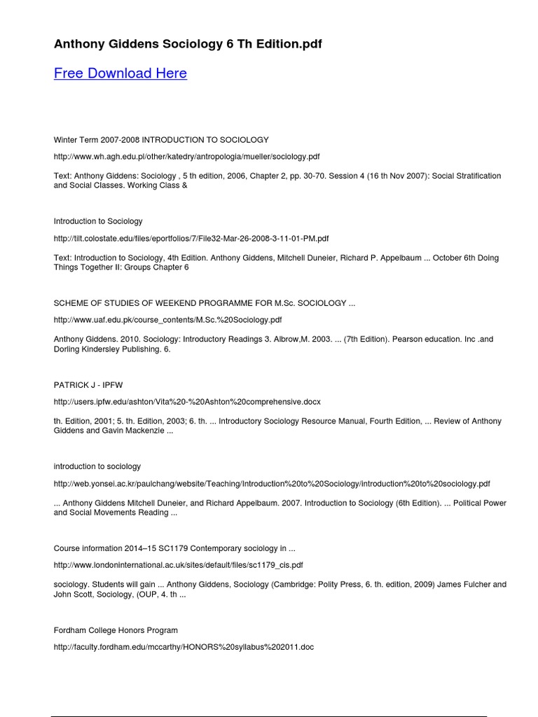 Anthony Giddens Sociology 6 TH Anthony Giddens Sociology 6 TH Editionpdf Free | PDF | Sociology ...