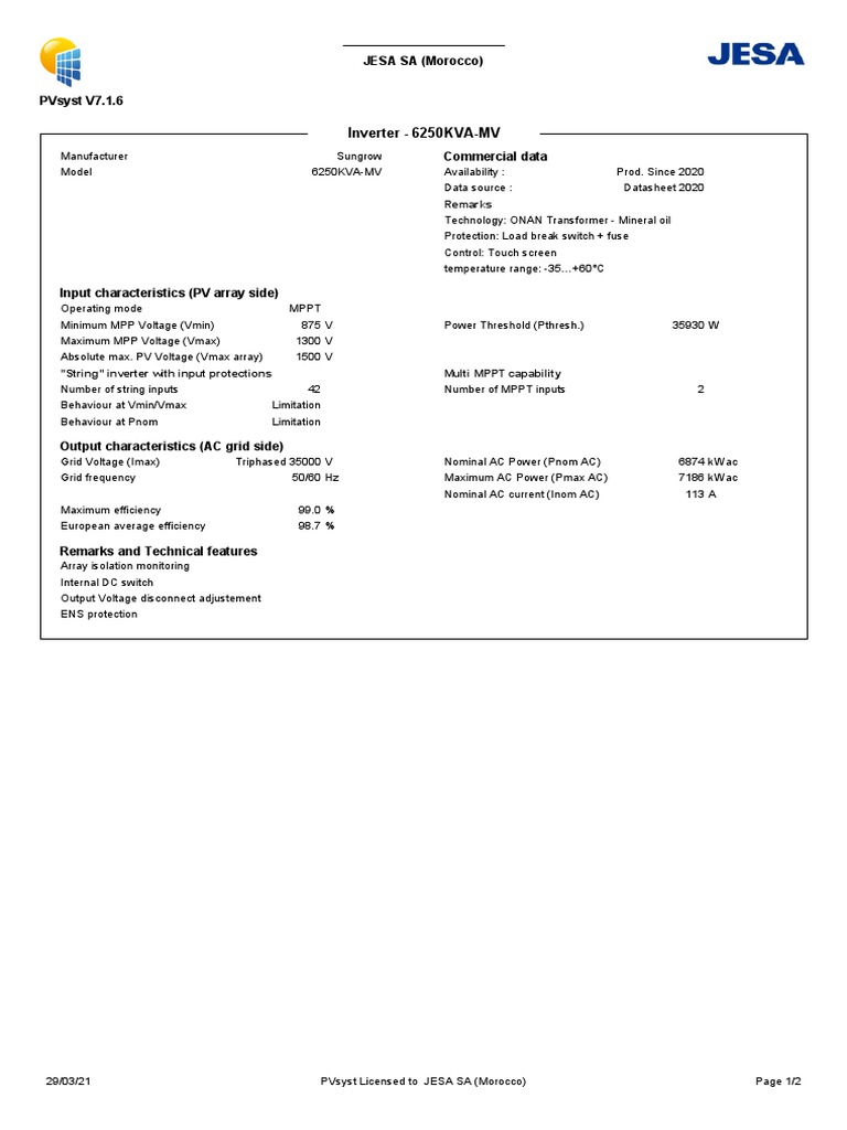 Sungrow 6250KVA MV - OND | PDF | Power Inverter | Alternating Current