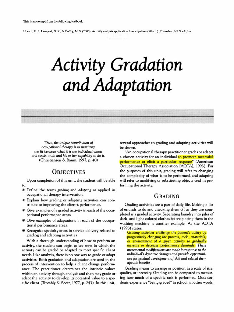 Grading and Adapting in Occupational Therapy | PDF | Occupational ...