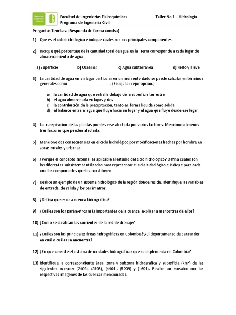 Johnjmar Taller No1 Hidro | PDF | Hidrología | El ciclo del agua
