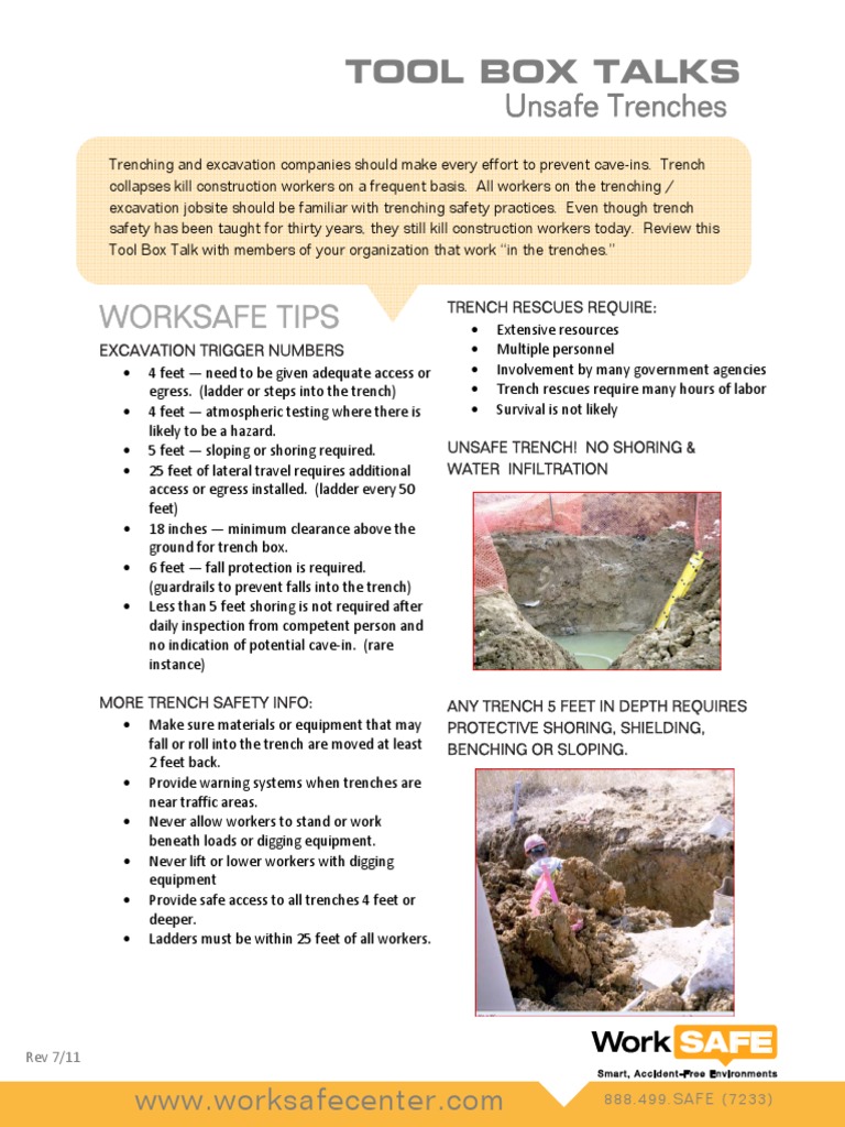 Tool Box Talks Unsafe Trenches | Download Free PDF | Trench | Safety