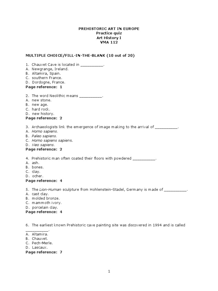 Prehistory Quiz Worksheet | PDF | Archaeology