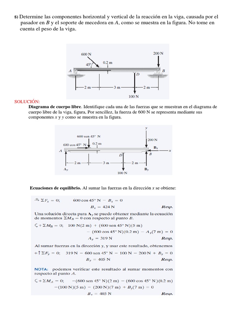 Equilibrio Ejercicios Resueltos Parte II y Ejercicios Propuestos | PDF | Fuerza | Viga (Estructura)