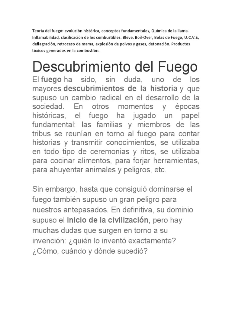 Teoría Del Fuego | PDF | Combustión | Combustibles