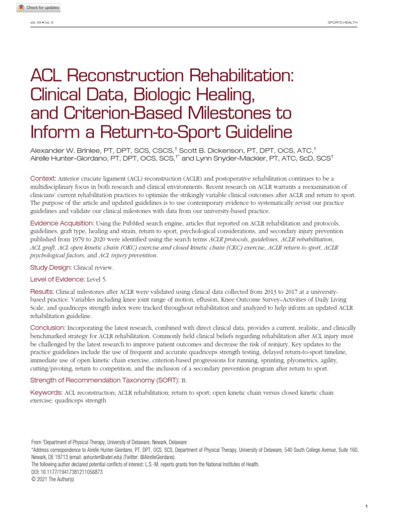 Brinlee Et Al ACL Guidelines Paper - SportsHealth - 2021 | PDF ...