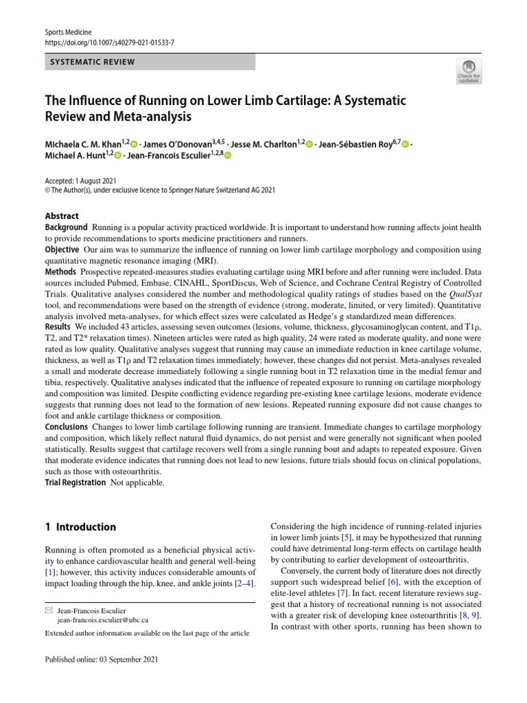 The Influence of Running On Lower Limb Cartilage: A Systematic Review and Meta Analysis ...