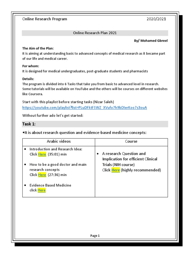 Research plan | PDF | Systematic Review | Evidence Based Medicine