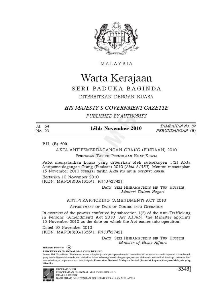 Akta Anti Pemerdagangan Orang Dan Anti Penyeludupan Migran 2007 (Akta ...