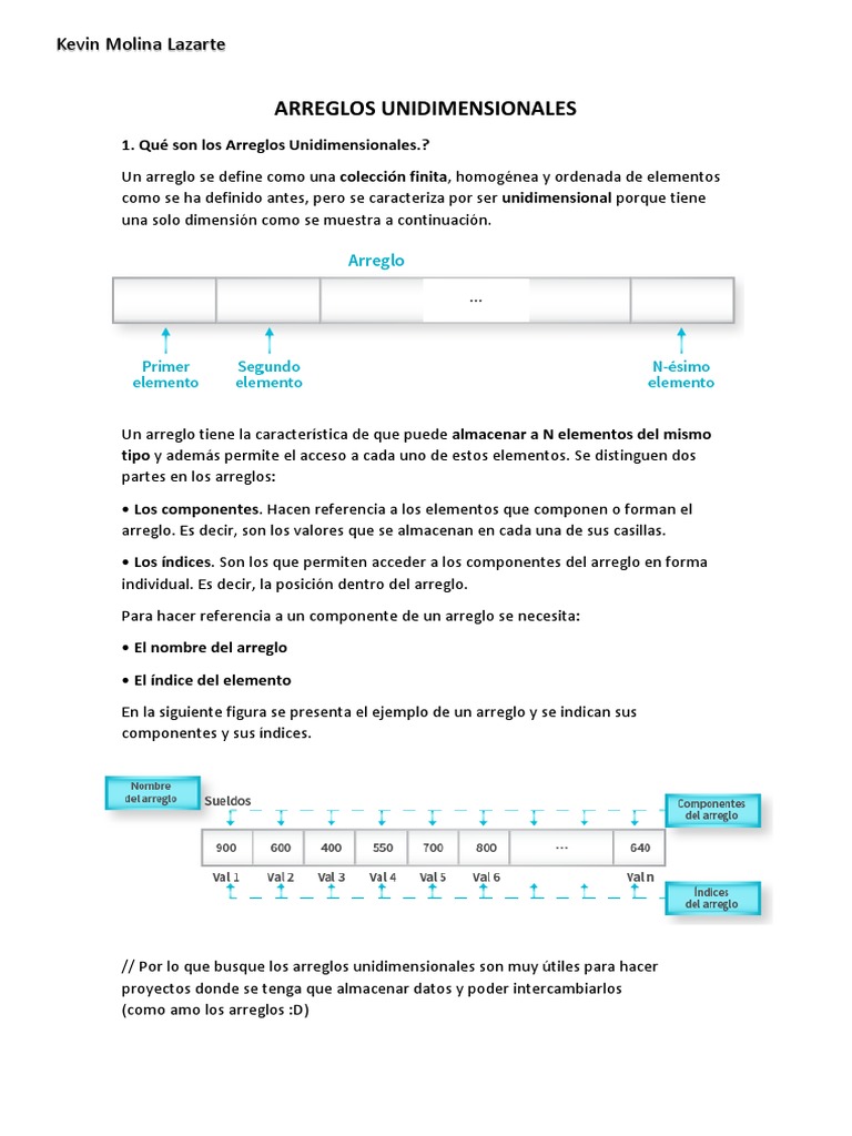Introducción a los arreglos unidimensionales | PDF | Dimensión | Programación de computadoras