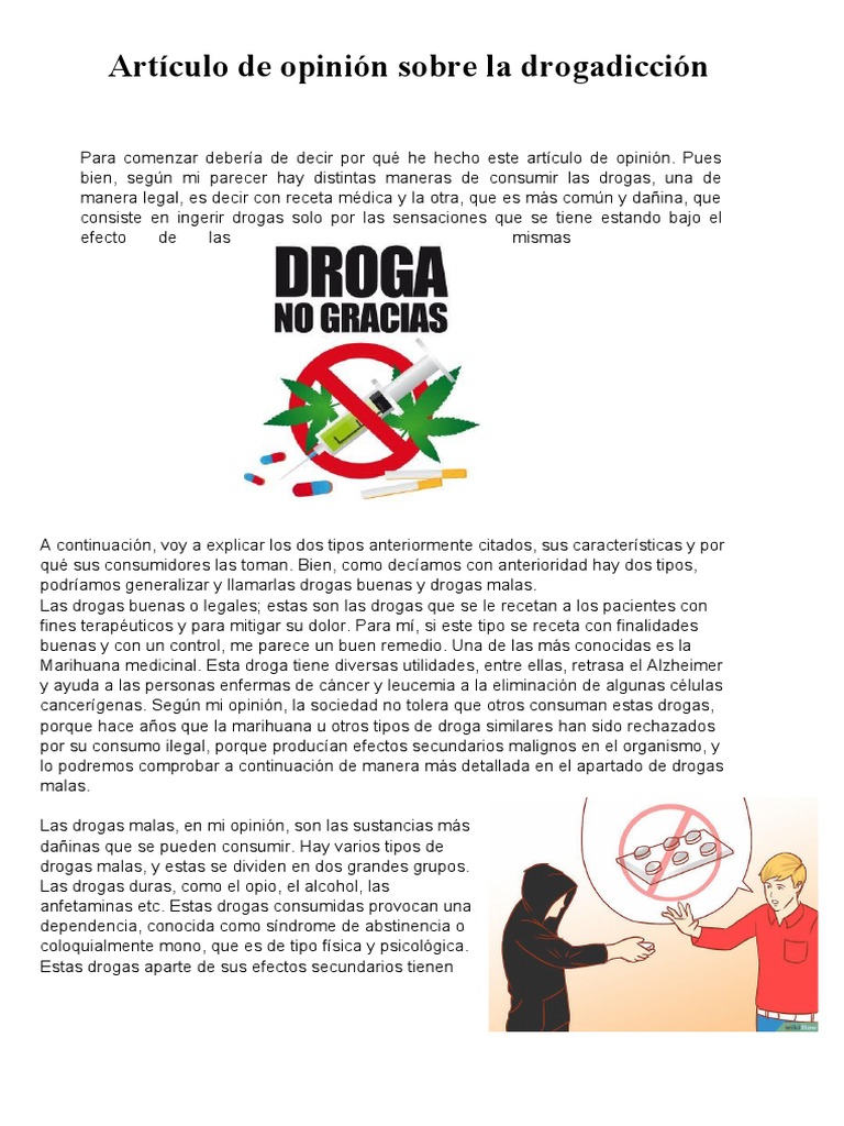 Artículo de Opinión Sobre La Drogadicción | PDF | La dependencia de sustancias | Drogas