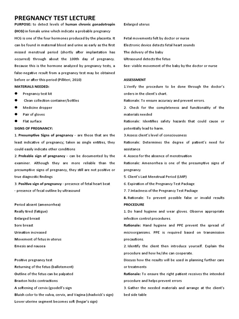 Pregnancy Test Lecture | PDF | Pregnancy | Human Chorionic Gonadotropin