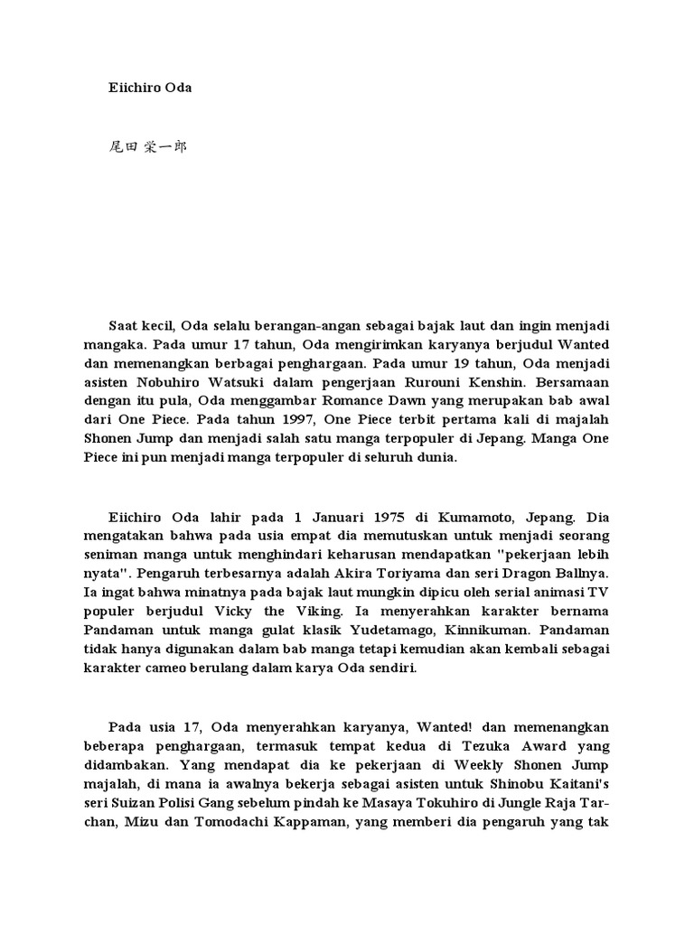 TEKS BIOGRAFI Eiichiro Oda | PDF