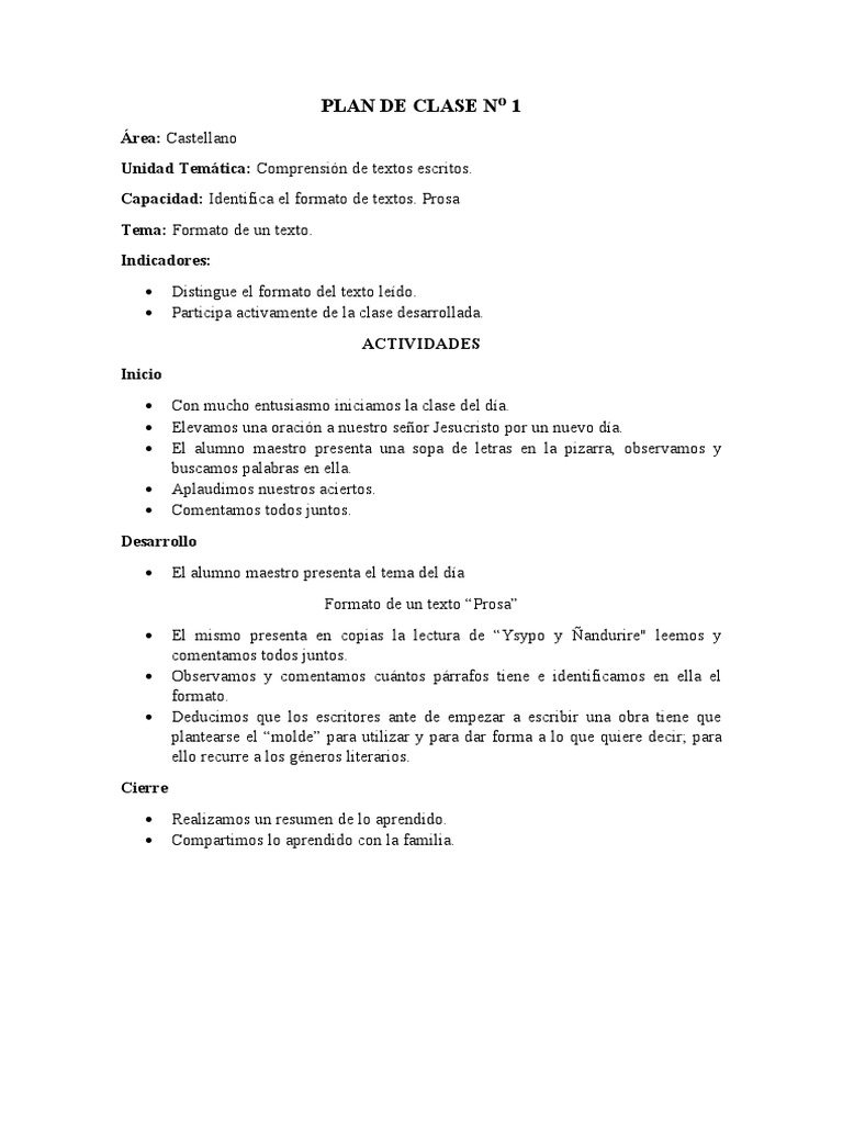 Plan de Clase 6 | PDF | Prosa