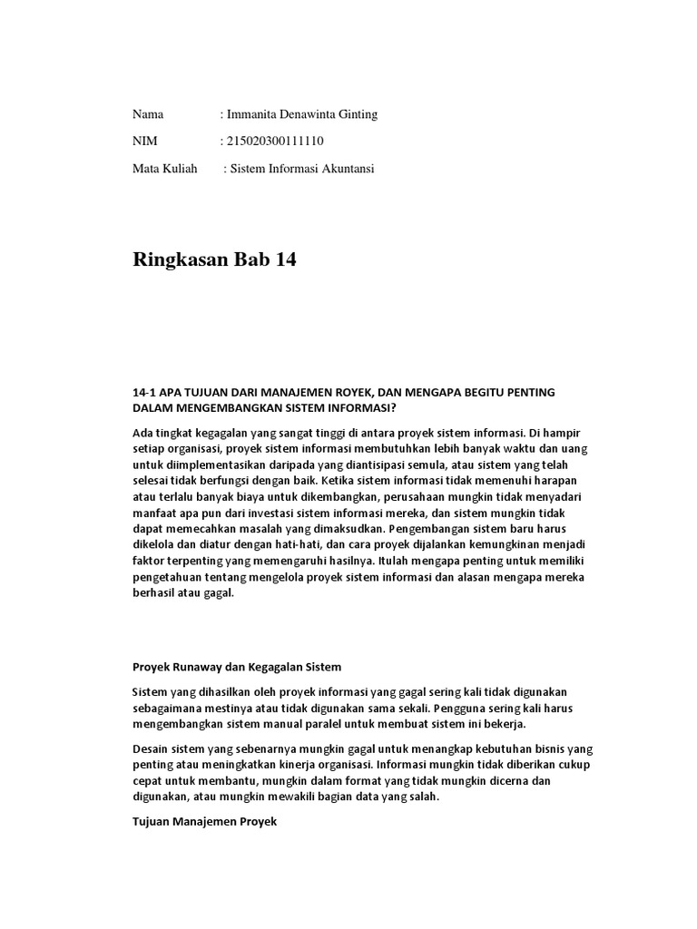 Rangkuman Sistem Infromasi Manajemen Chapter 14 | PDF
