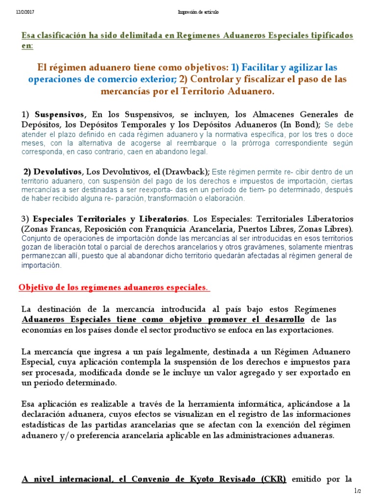 Regímenes Aduaneros Especiales (RAE) | PDF | aduana | Arancel
