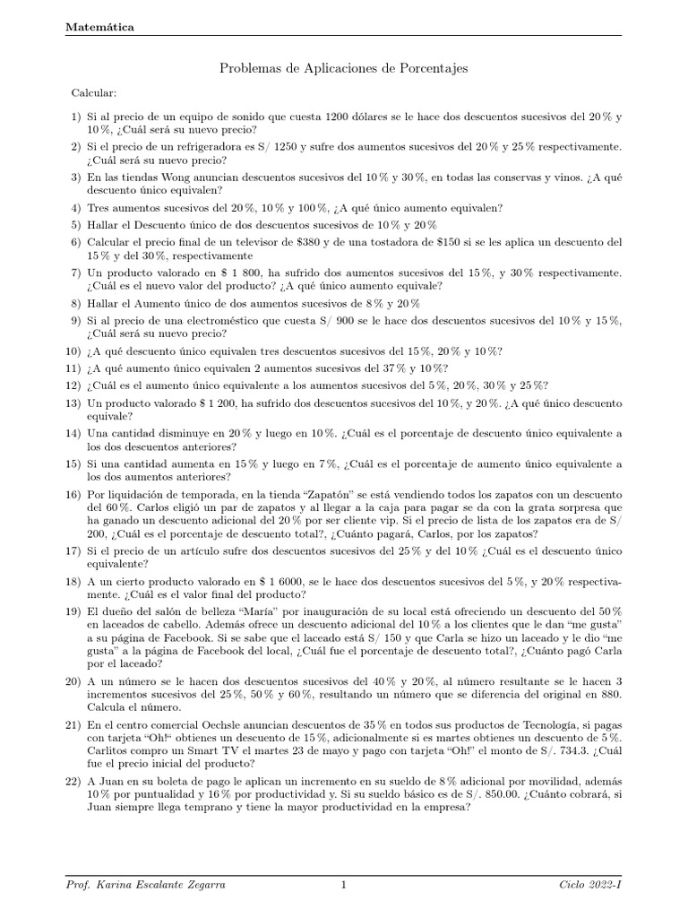 Ejercicios Aplicaciones Porcentajes | PDF