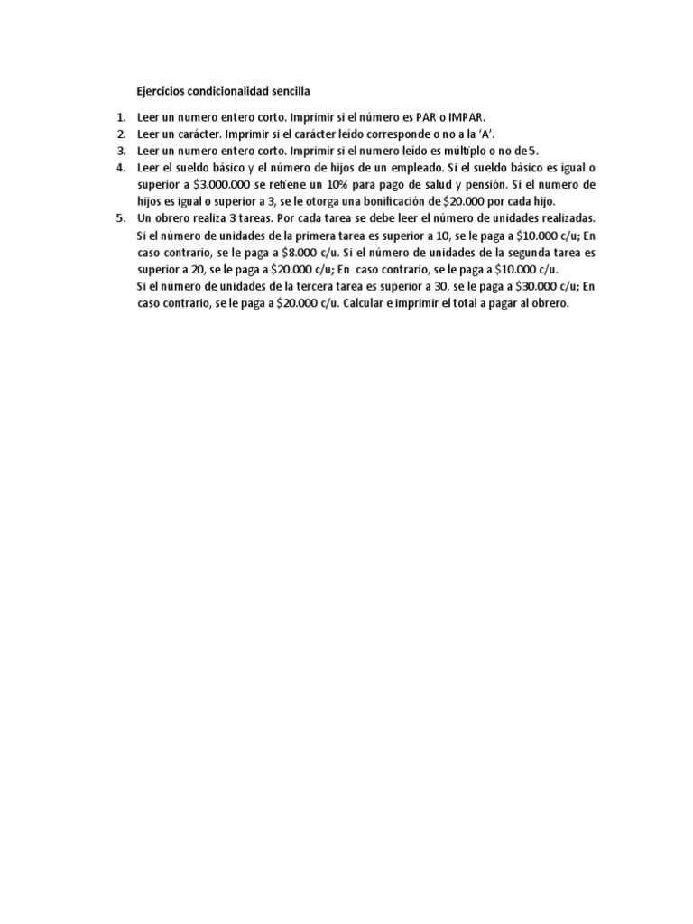 Ejercicios de Condicionales en Programación | PDF