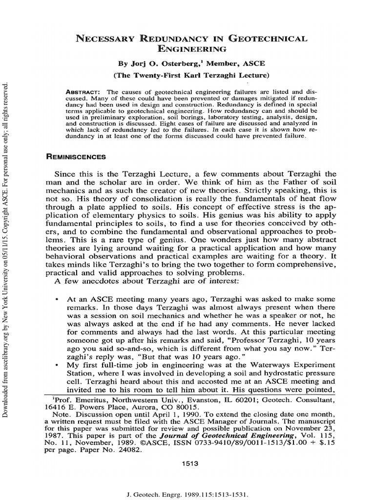 (Osterberg 1989) XXI Terzaghi Lecture - Redundancy in Geotech ...