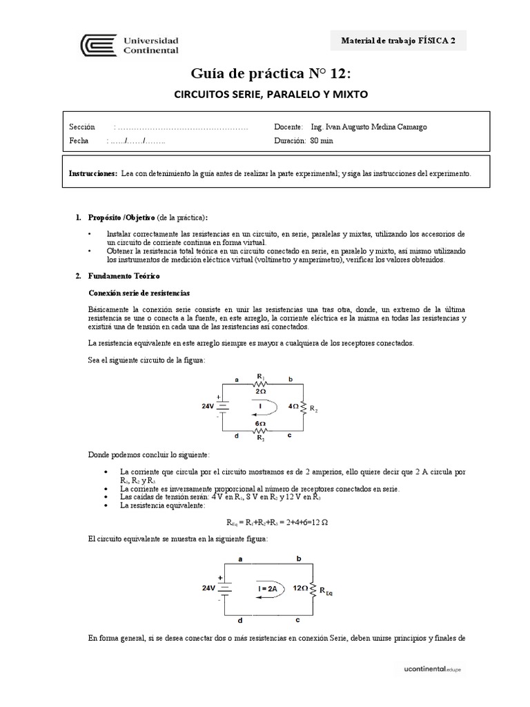 Lab #12 - Circuito Serie Paralelo y Mixto 03 | PDF | Resistencia Eléctrica y Conductancia ...