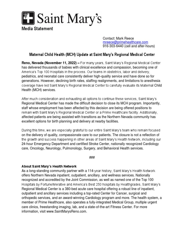 Saint Mary's MCH Program Closure Update | PDF | Hospital | Patient