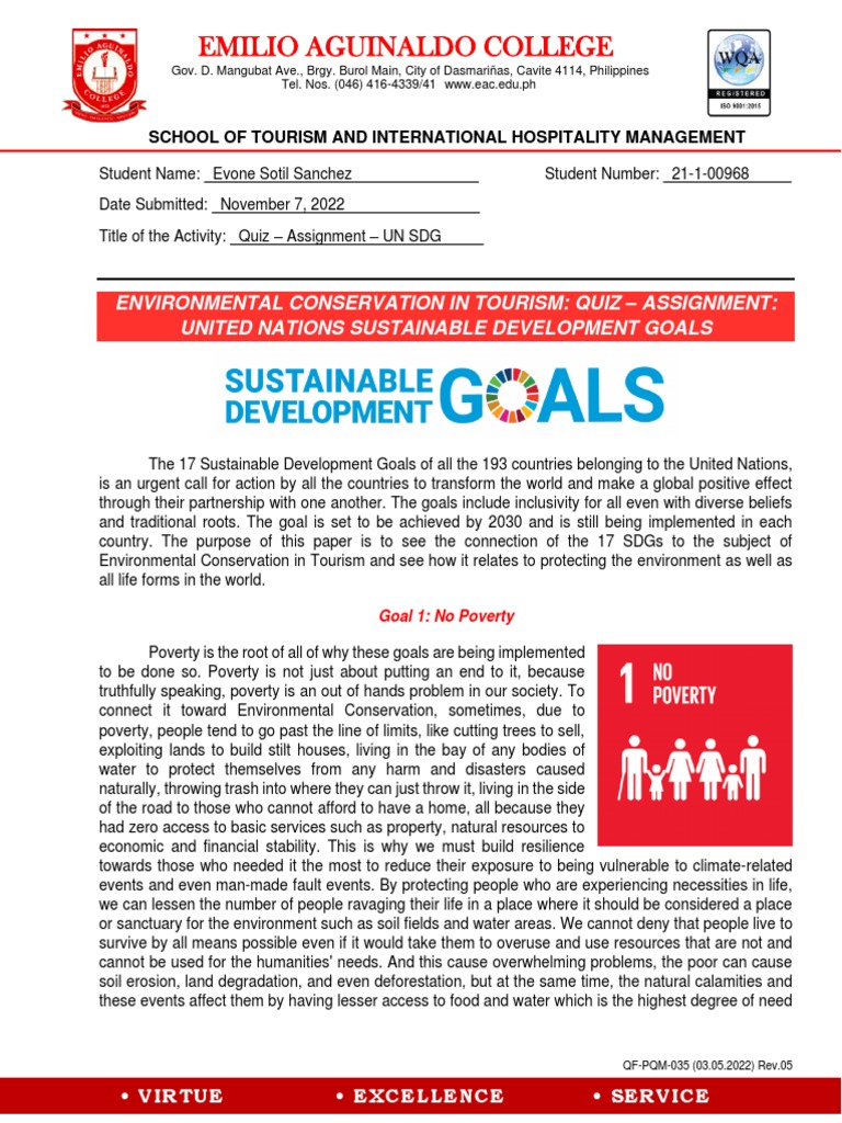 Quiz Assignment Un SDG Sanchez | PDF | Conservation Biology | Climate ...