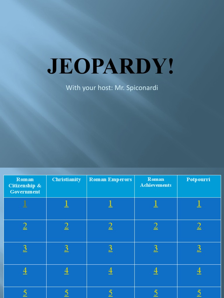 Global I Honors - Jeopardy Rome | PDF | Ancient Rome | Roman Empire