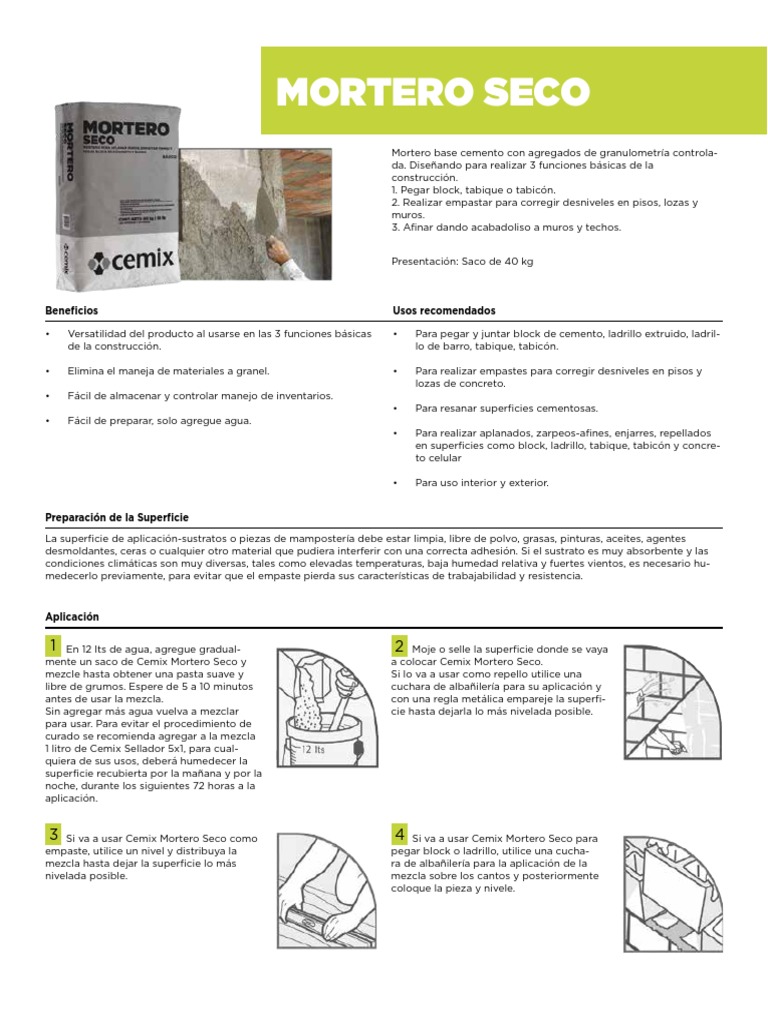 Mortero Seco Cemix: Usos y Beneficios | PDF | Cemento | Hormigón