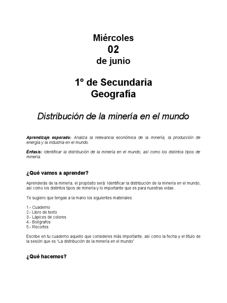 1ro Secundaria 02 Junio GEOGRAFA | PDF | Minería | Petróleo