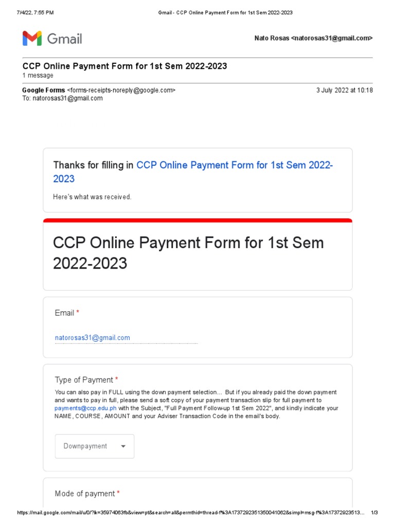 CCP Online Payment Form Receipt | PDF | Gmail