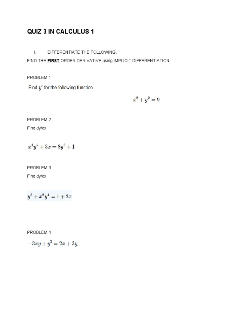 Quiz 3 in Calculus 1 | PDF | Language Arts & Discipline | Teaching ...