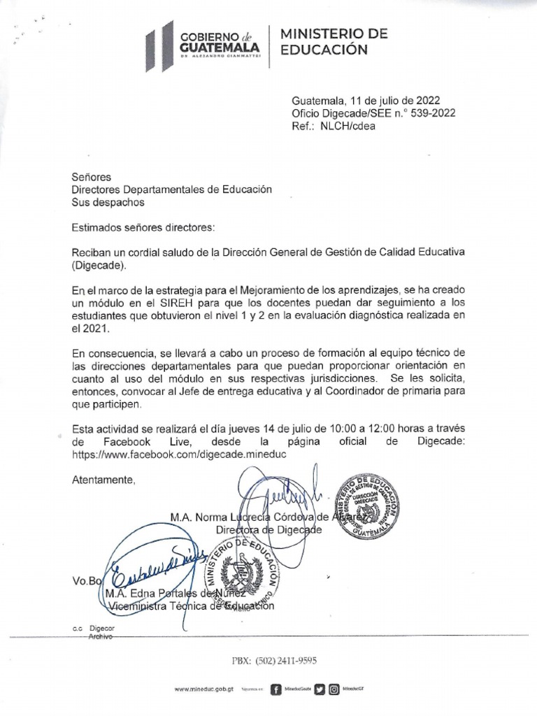 Oficio No. Digecade See 539 2022 | PDF