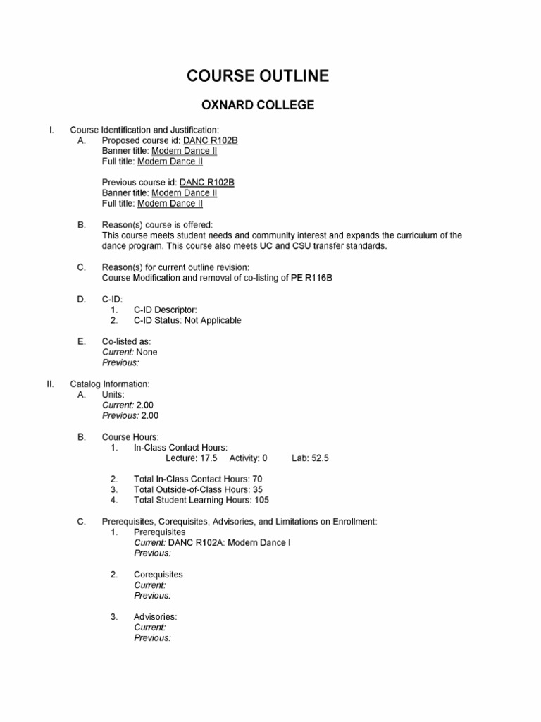 DANC R102B - Modern Dance II - Oxnard College - Approved 5.13.15 | PDF ...