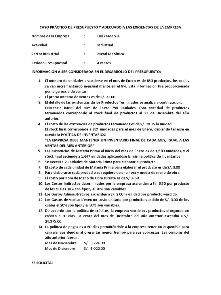 Caso Práctico de Presupuestos #01 | PDF | Presupuesto | Economias