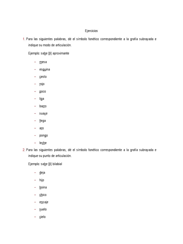 Ejercicios de Fonética y Articulación | PDF | Artes del Lenguaje y ...