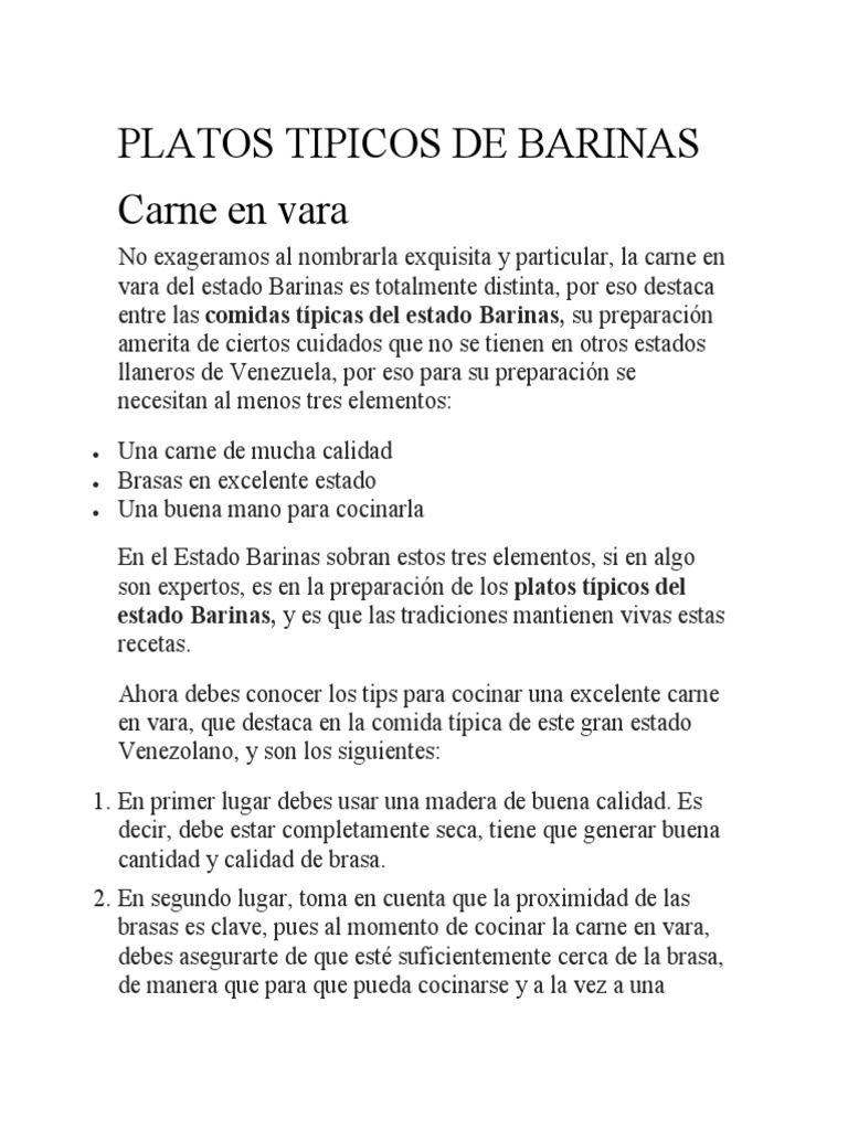 Platos Típicos de Barinas | PDF | Postres | Carne