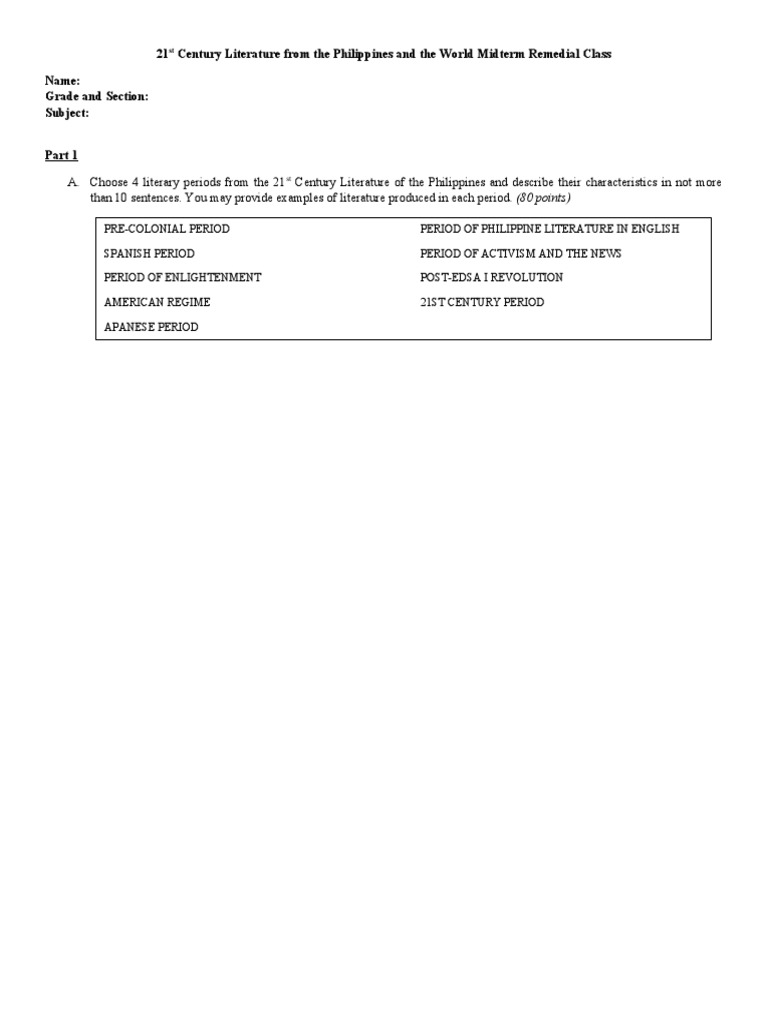 21st Cent Lit Midterm Remedial | PDF