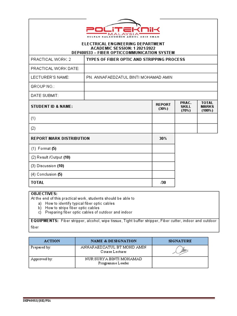 PW2 - Type of Fiber and Stripping Process SESI 1 2022 - 2023 | PDF ...