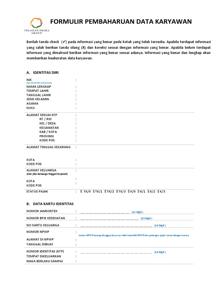 New - Formulir Perbaharuan Data Karyawan - 1 | PDF