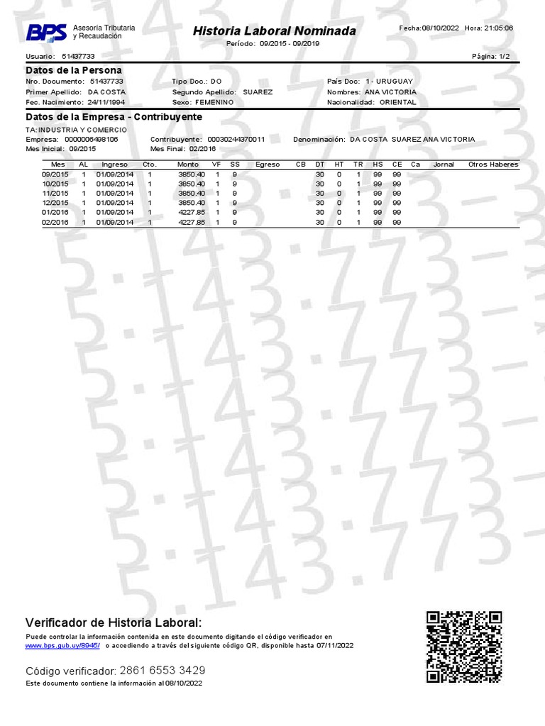 HistoriaLaboral 51437733 201509 201909 | PDF | Gestión de tecnología de la información ...