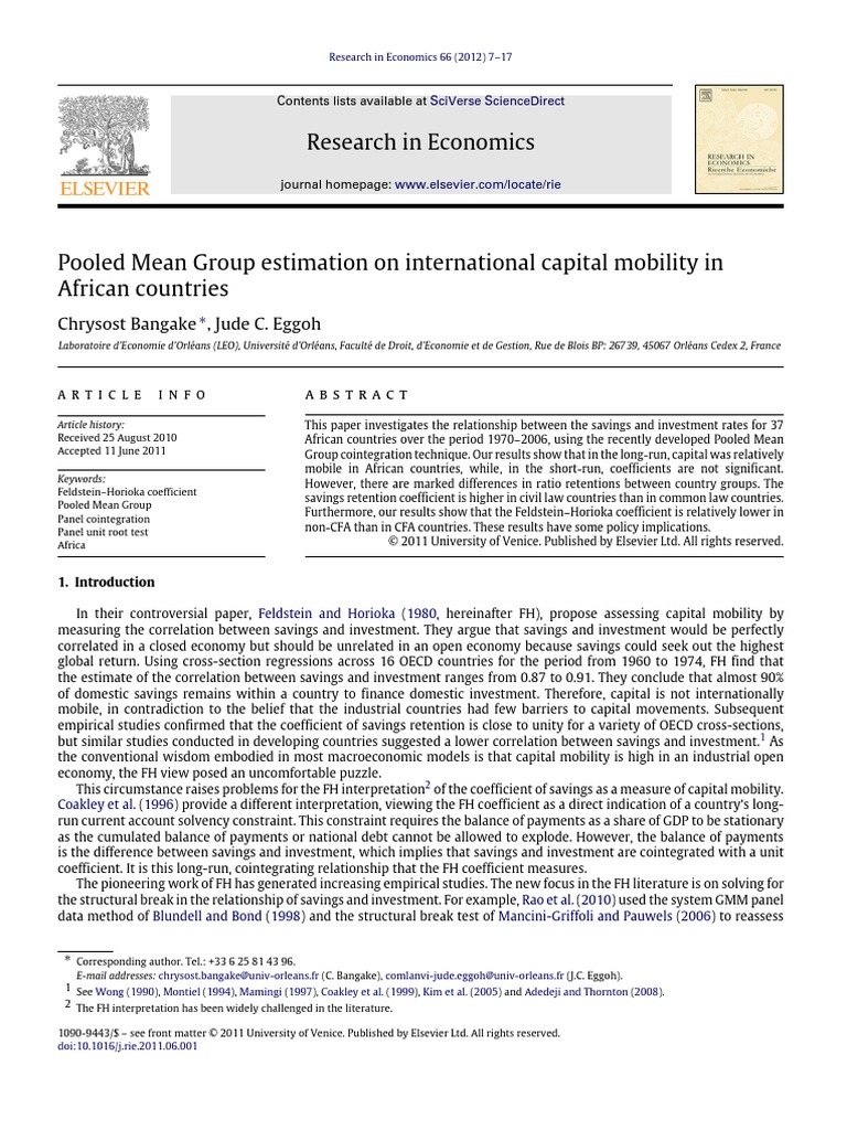 Bangake2012 Pooled Mean Group Estimation On International Capital ...