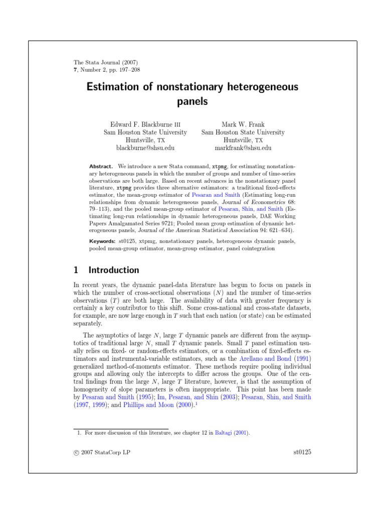 Estimation Of Nonstationary Heterogeneous Pdf Long Run And Short