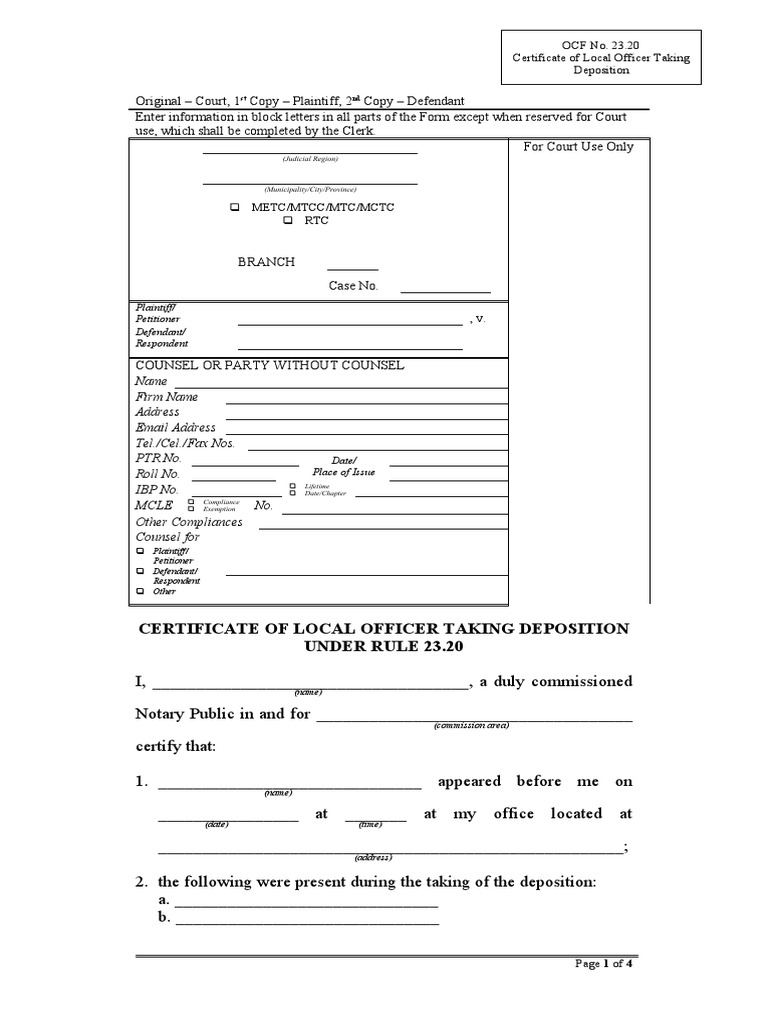Certificate of Officer Taking Deposition - SAMPLE FOR ACADEMIC USE ONLY ...