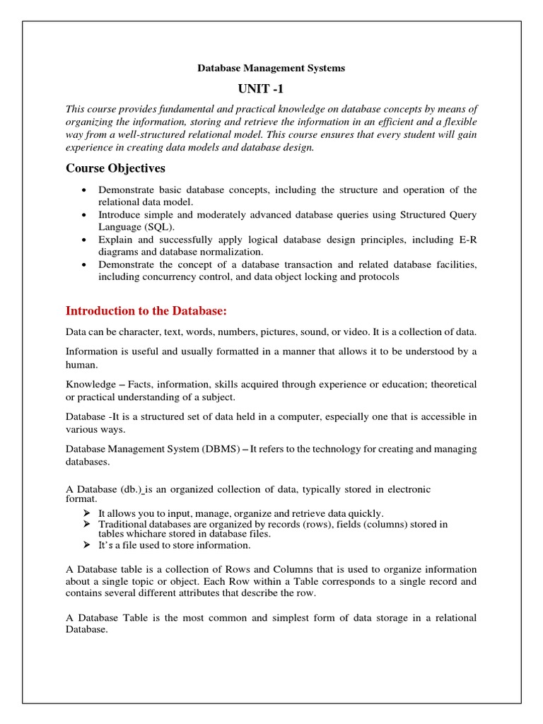 Module 1 Notes Pdf Databases Relational Model 5107